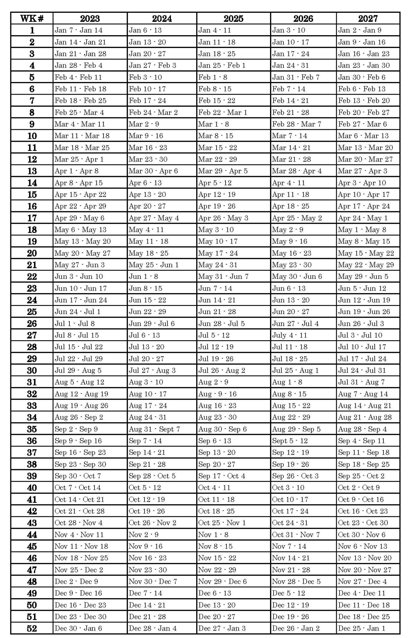 Resort Week Calendar – Coral Reef Beach Resort